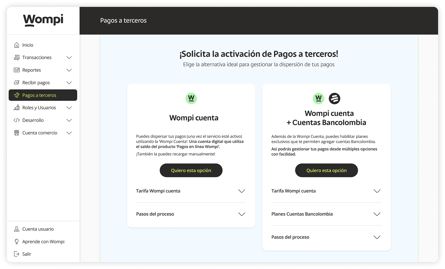 Solicitud activación | Wompi Docs