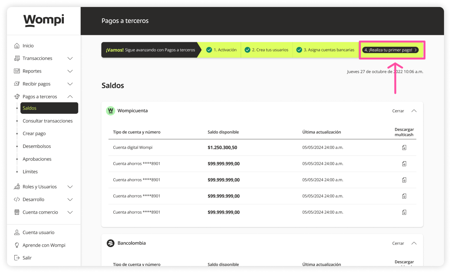 Configuración inicial para realizar el primer pago | Wompi Docs
