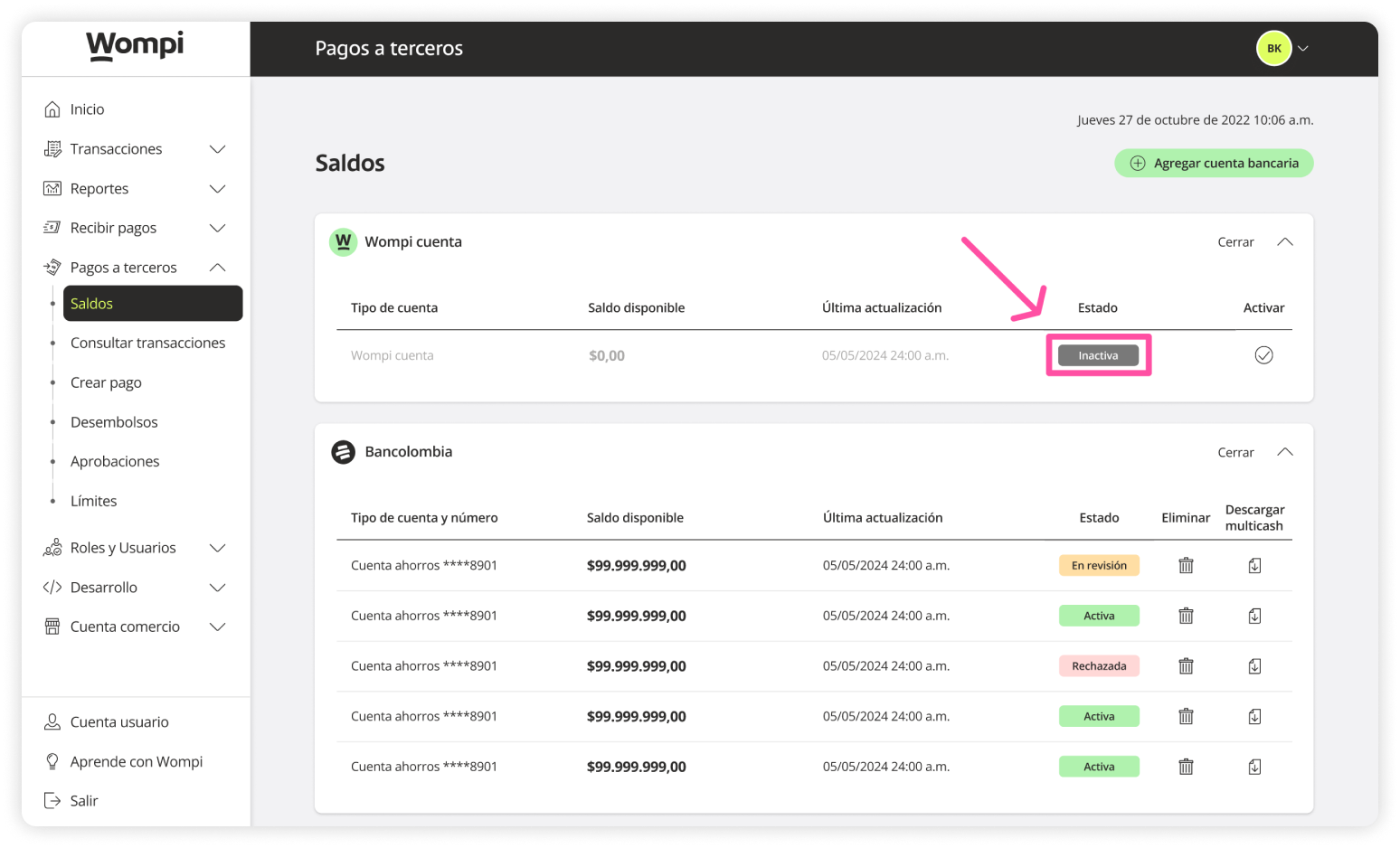 Consulta de saldo | Wompi Docs