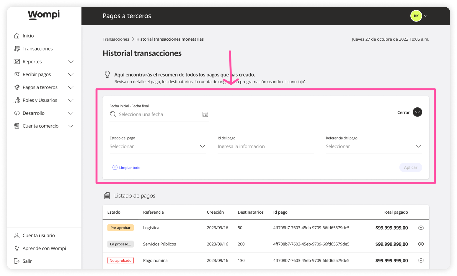 Historial transacciones | Wompi Docs