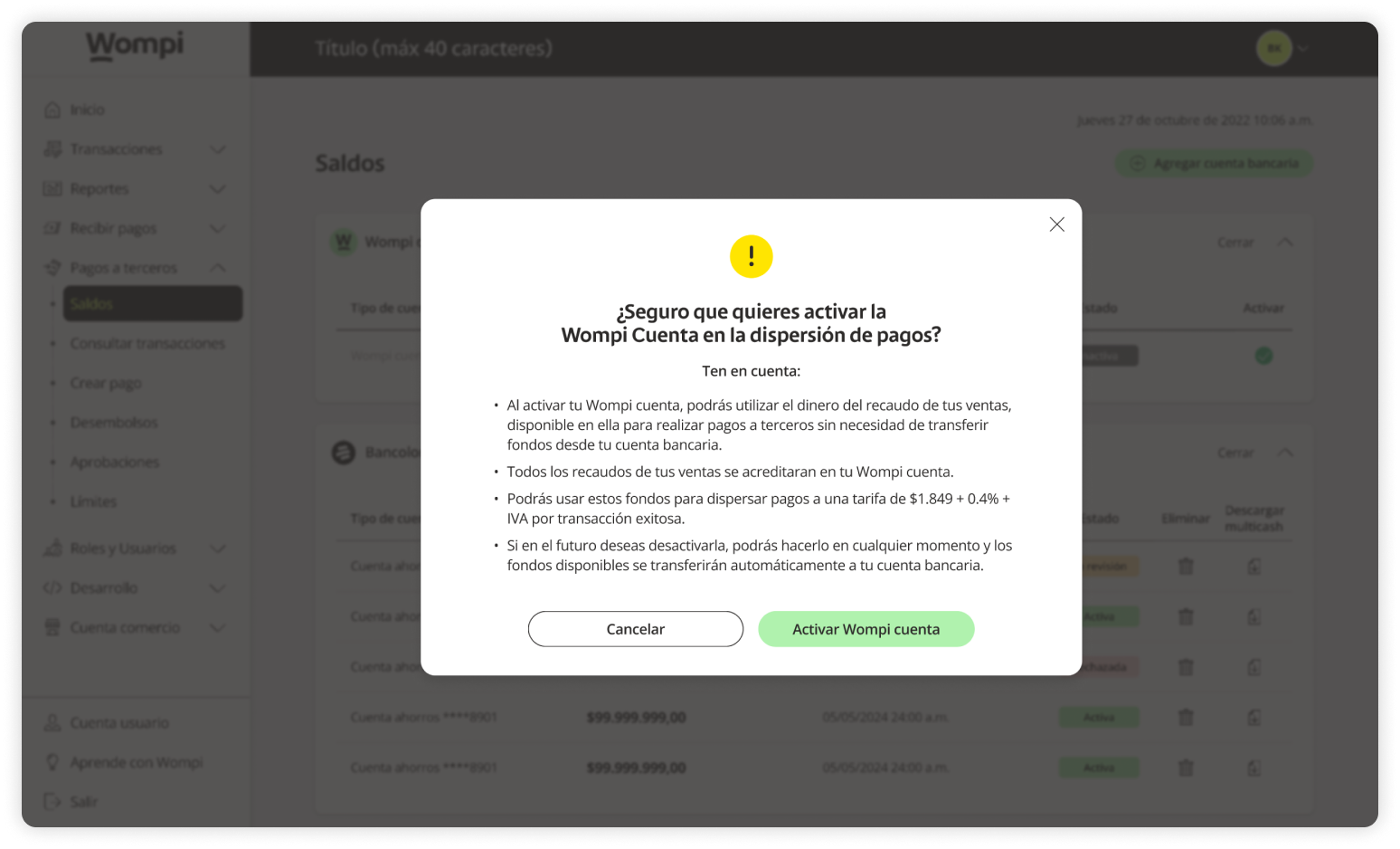 Balance inquiry | Wompi Docs