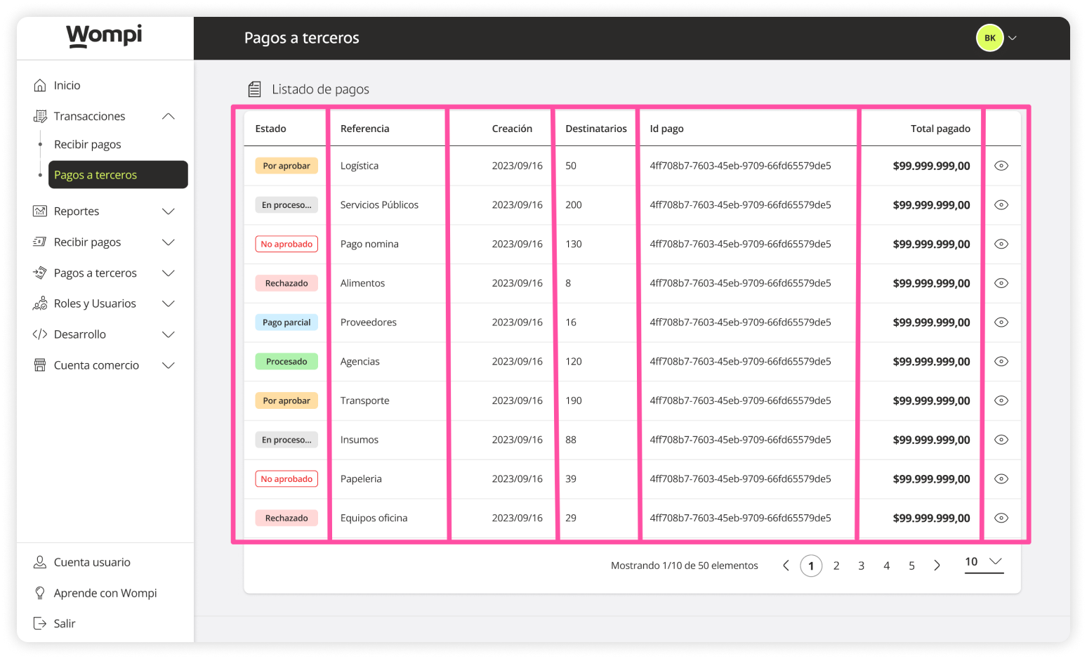 Transaction history | Wompi Docs