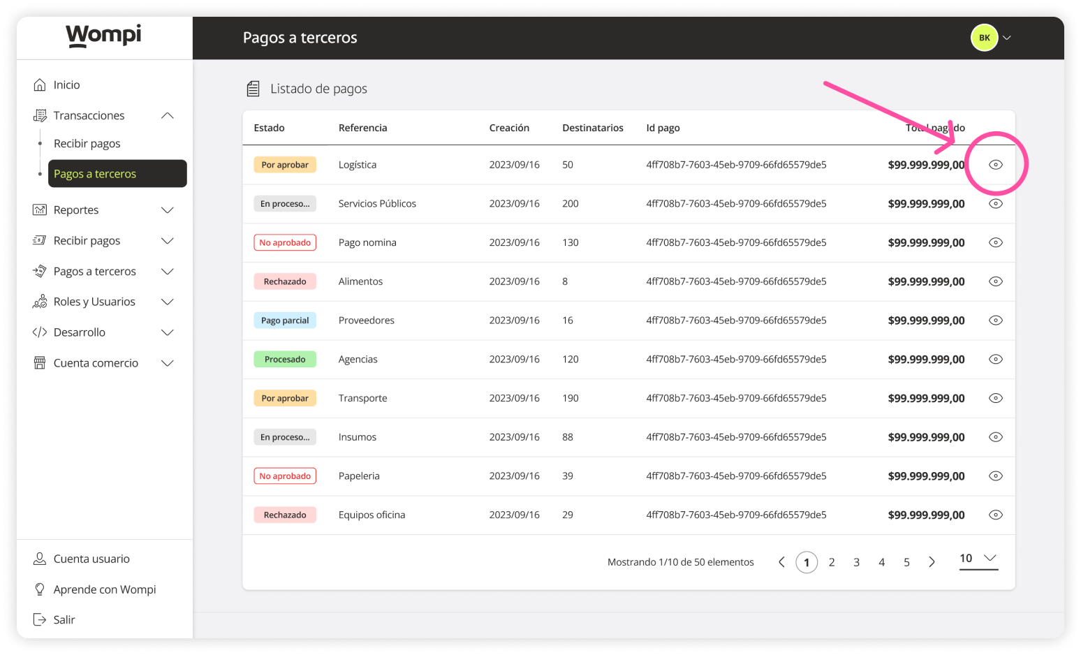 Transaction history | Wompi Docs