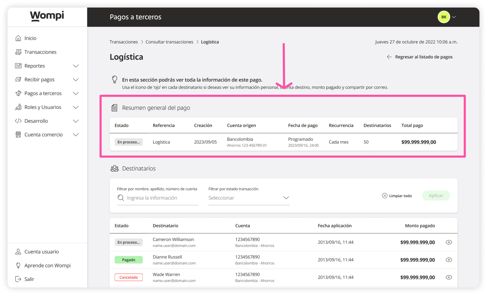 Transaction history | Wompi Docs