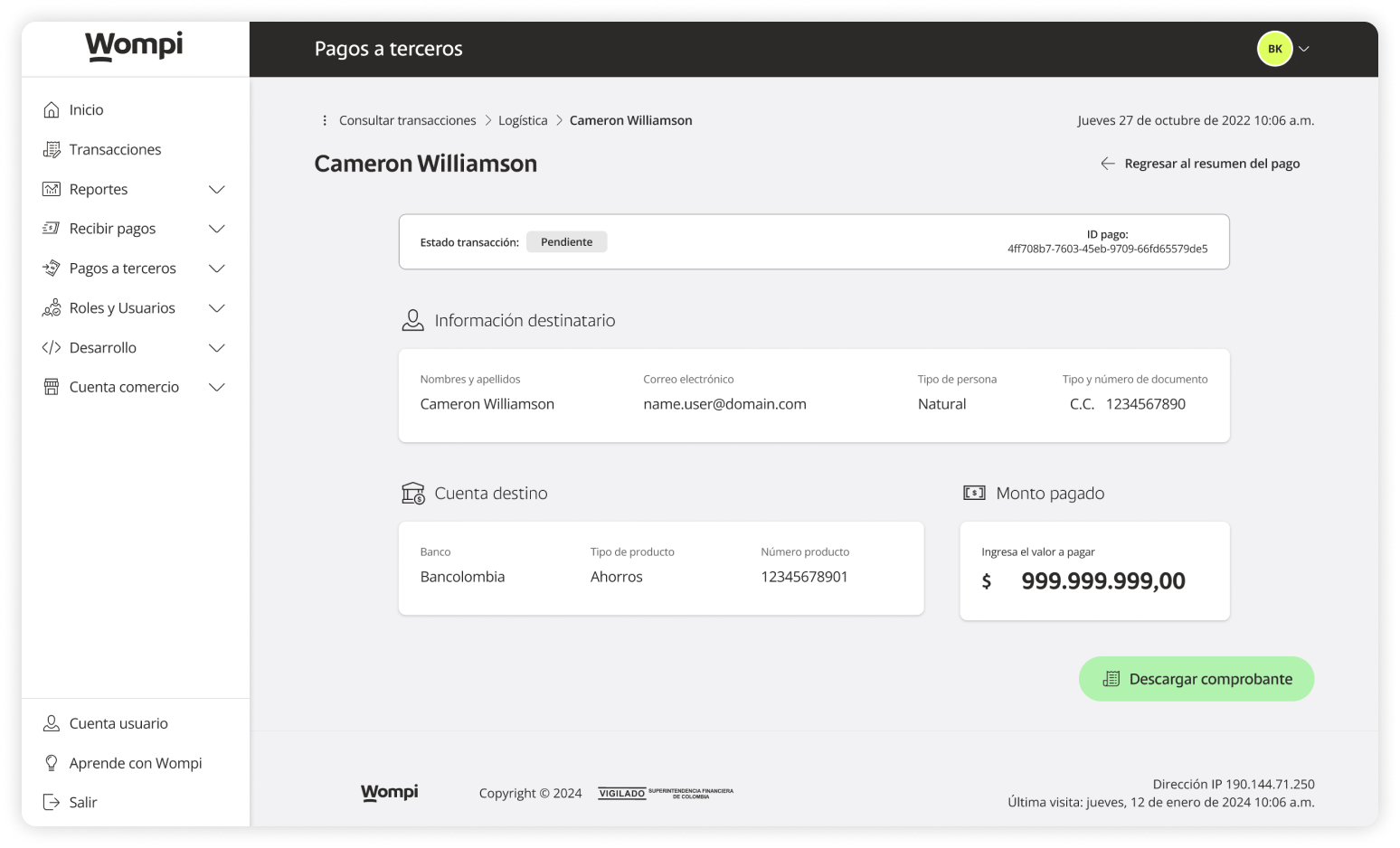 Transaction history | Wompi Docs