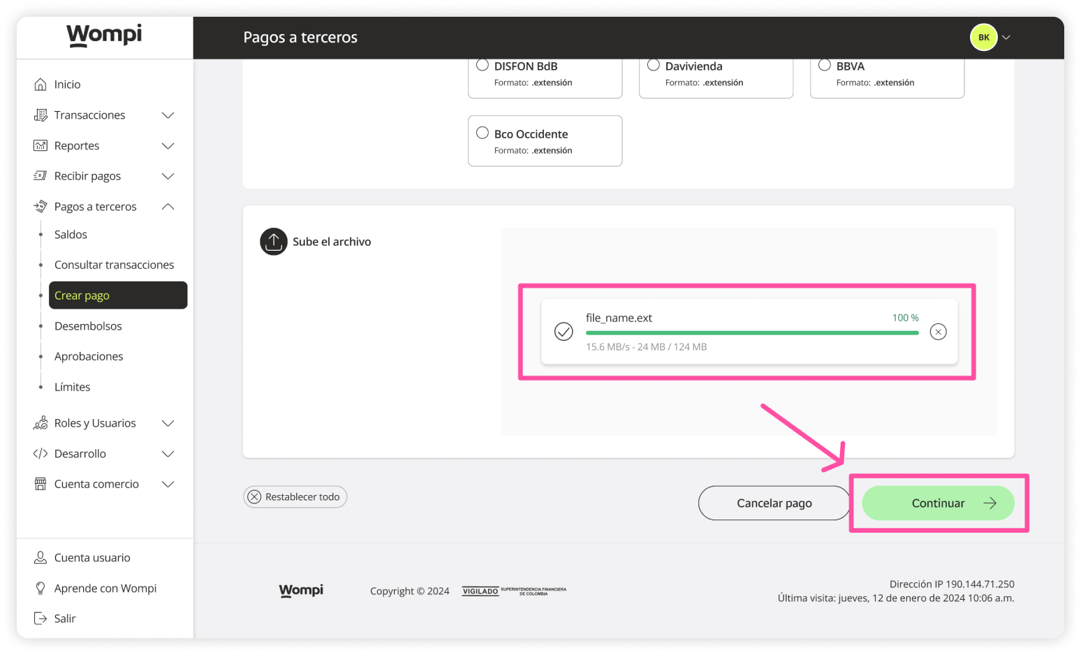 Create Payout: Via File | Wompi Docs