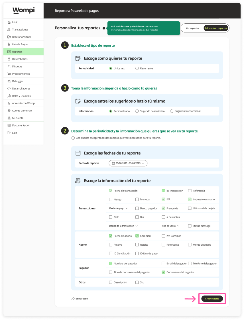 Reporte único | Wompi Docs