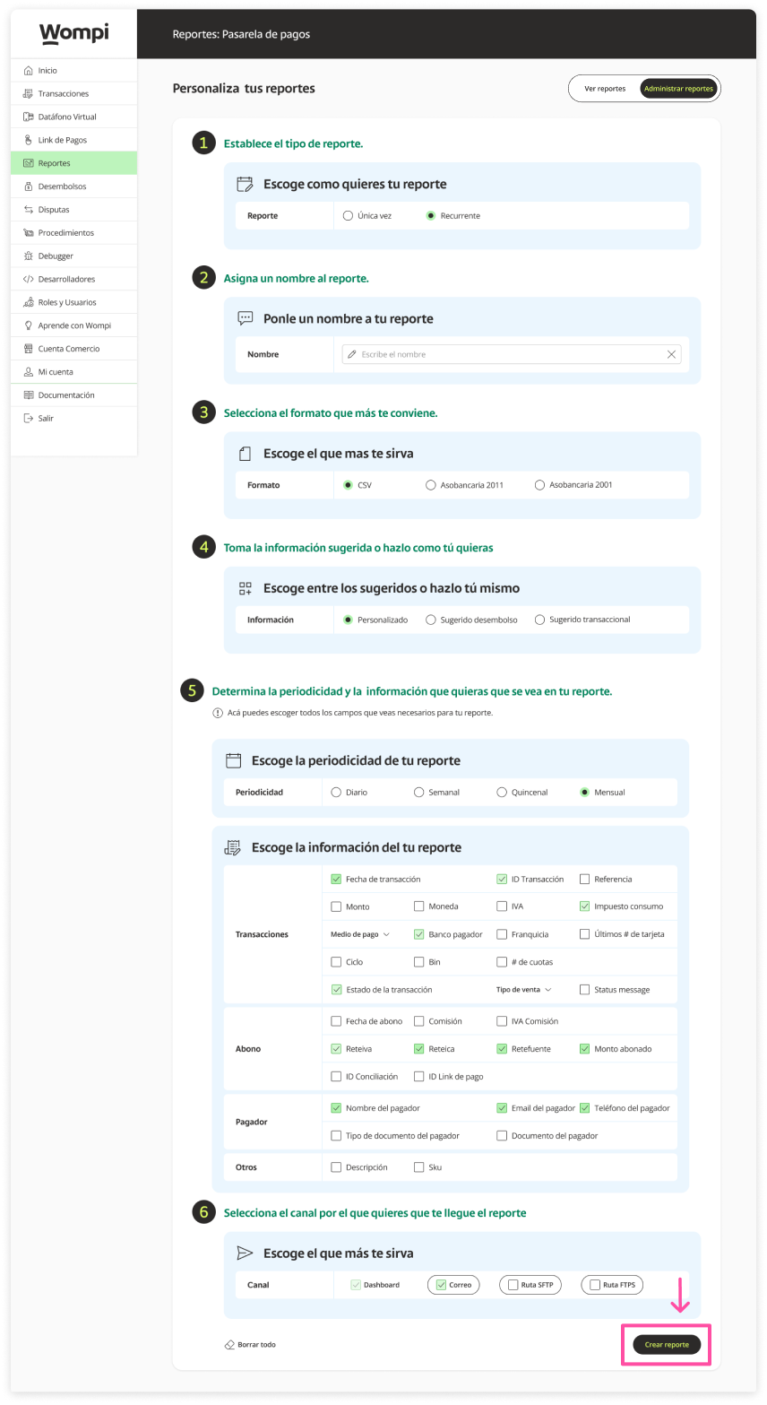 Reporte recurrente | Wompi Docs